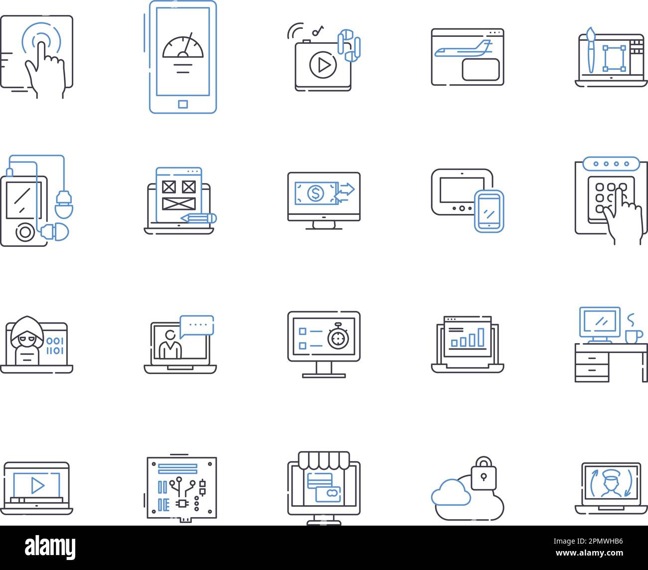 Internet technology outline icons collection. Internet, Technology, Online, Web, Networking ...