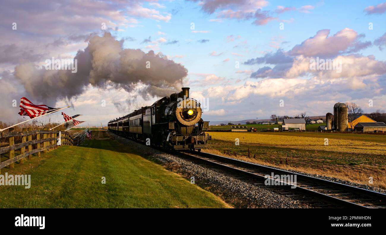 A View of a Classic Steam Passenger Train Approaching, With American ...