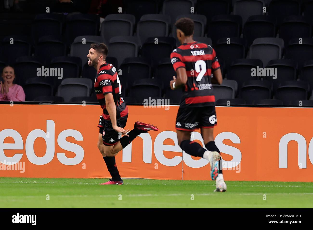 Brandon Borello of the Wanderers celebrates a goal during the A-League ...