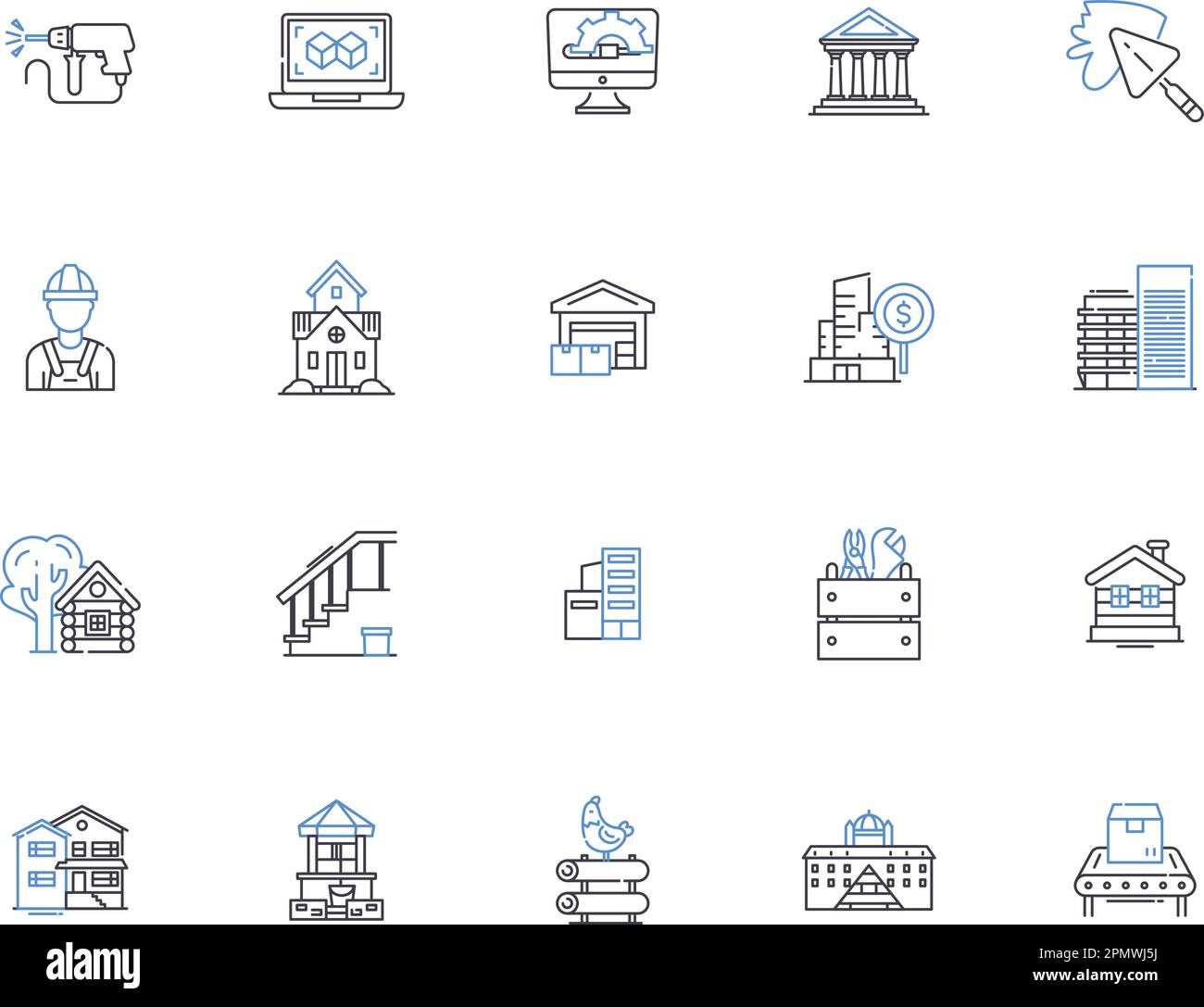 Building restoration outline icons collection. Rebuilding, Preservation ...