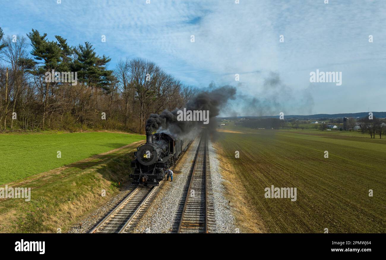 A Head on Aerial View of a Steam Engine Waiting, all Steamed Up, While ...