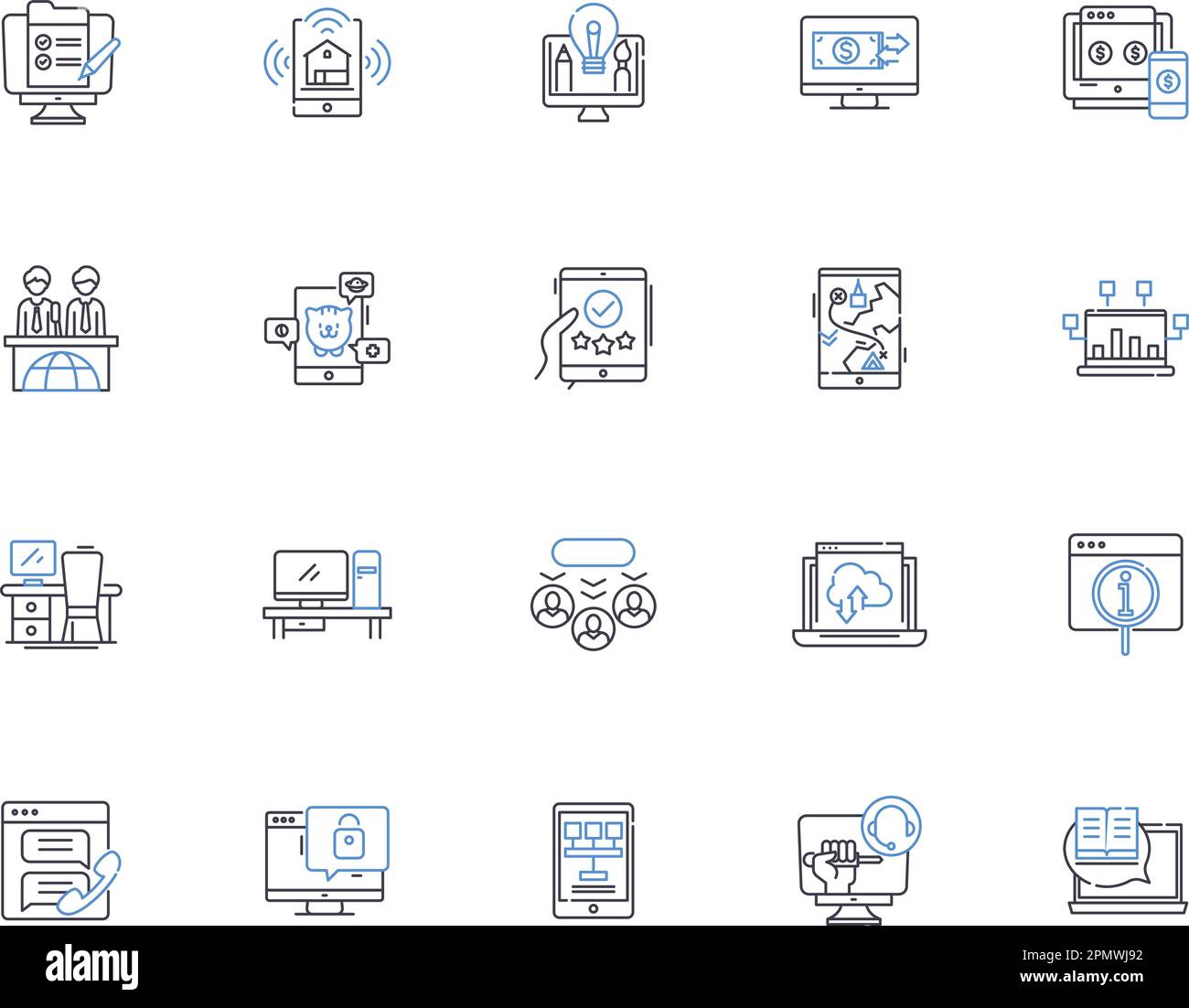 Business software outline icons collection. Accounting, ERP, CRM ...