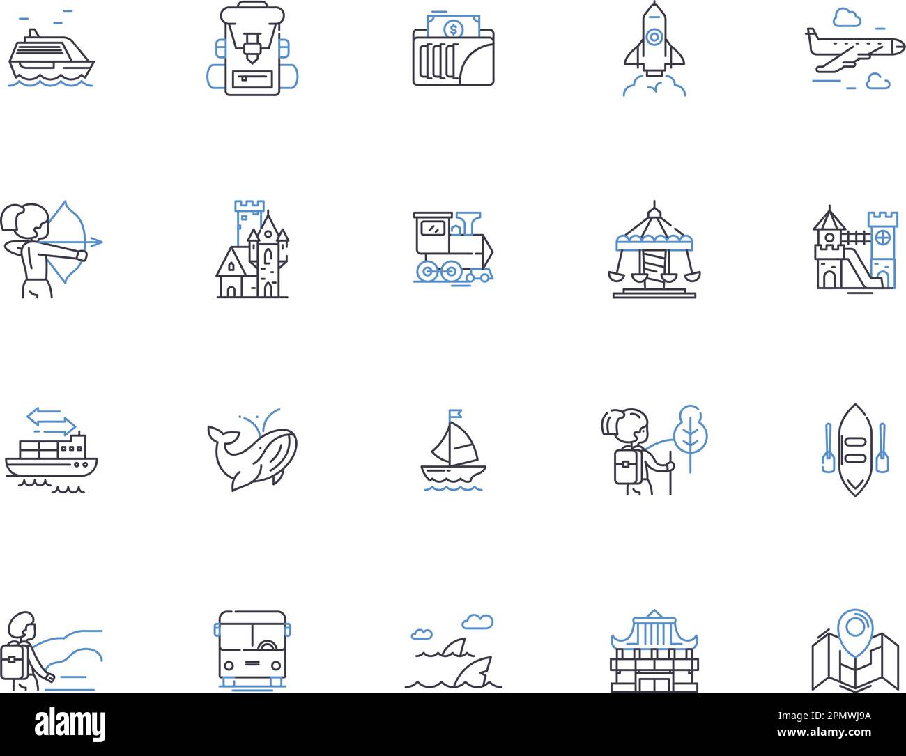 Traveling people outline icons collection. Travellers, Voyagers ...