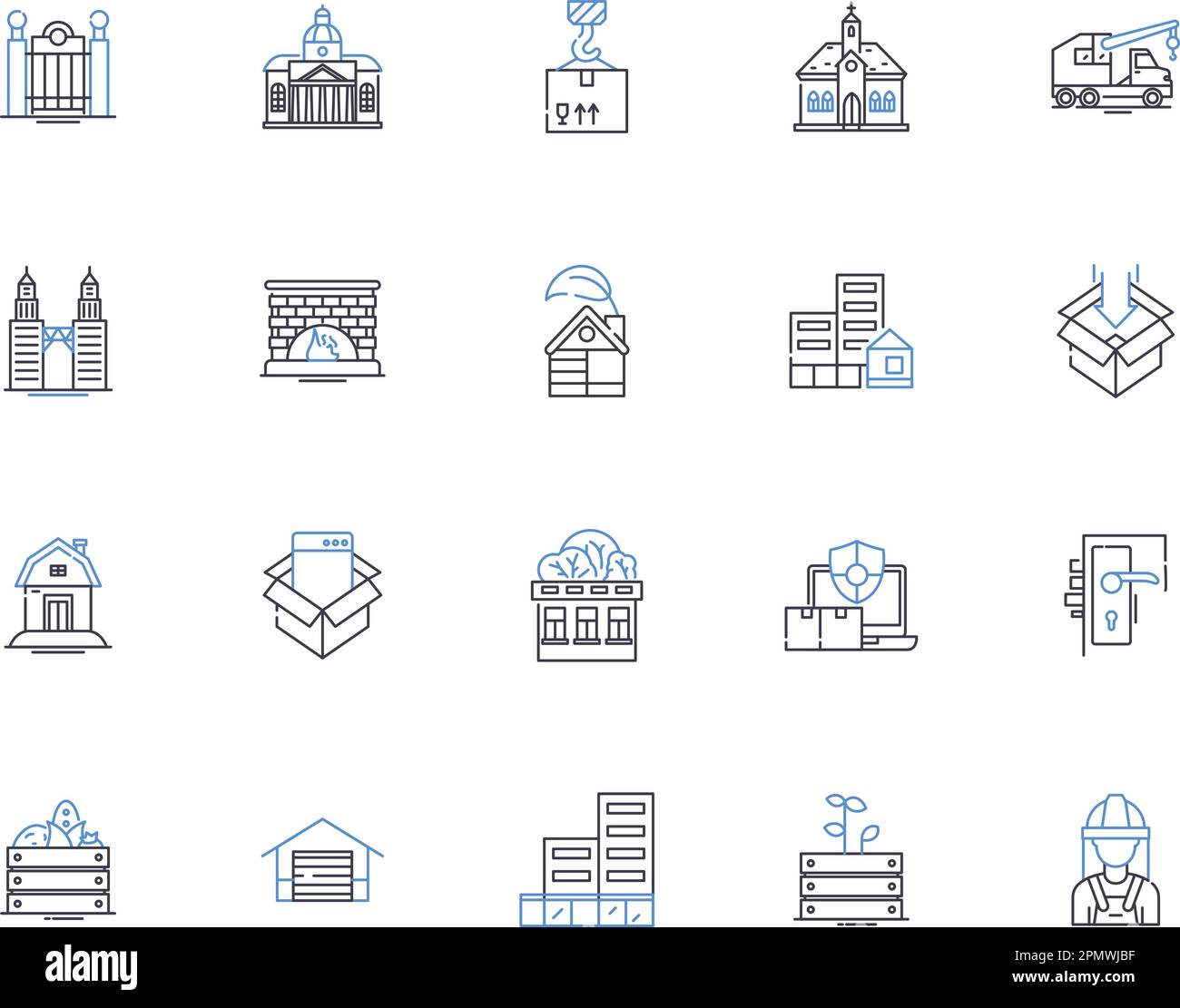 Building restoration outline icons collection. Rebuilding, Preservation ...