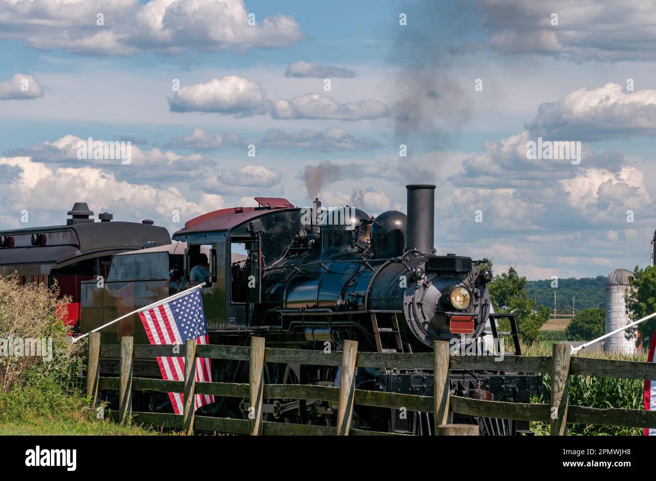 Steam train locomotive american flag hi-res stock photography and ...