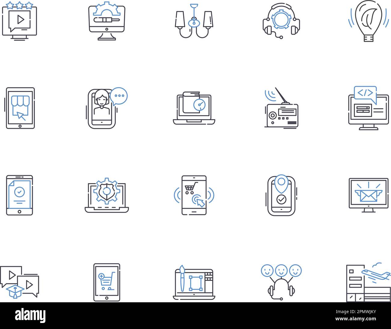 Electronics outline icons collection. electronics, gadgets, TVs, phones ...