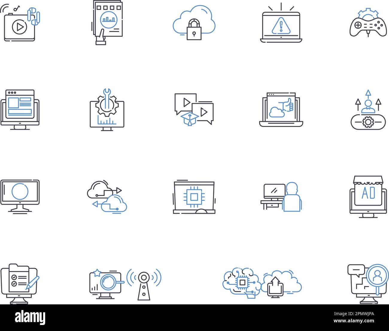 Computer technology outline icons collection. Computer, Technology, Networking, Software ...