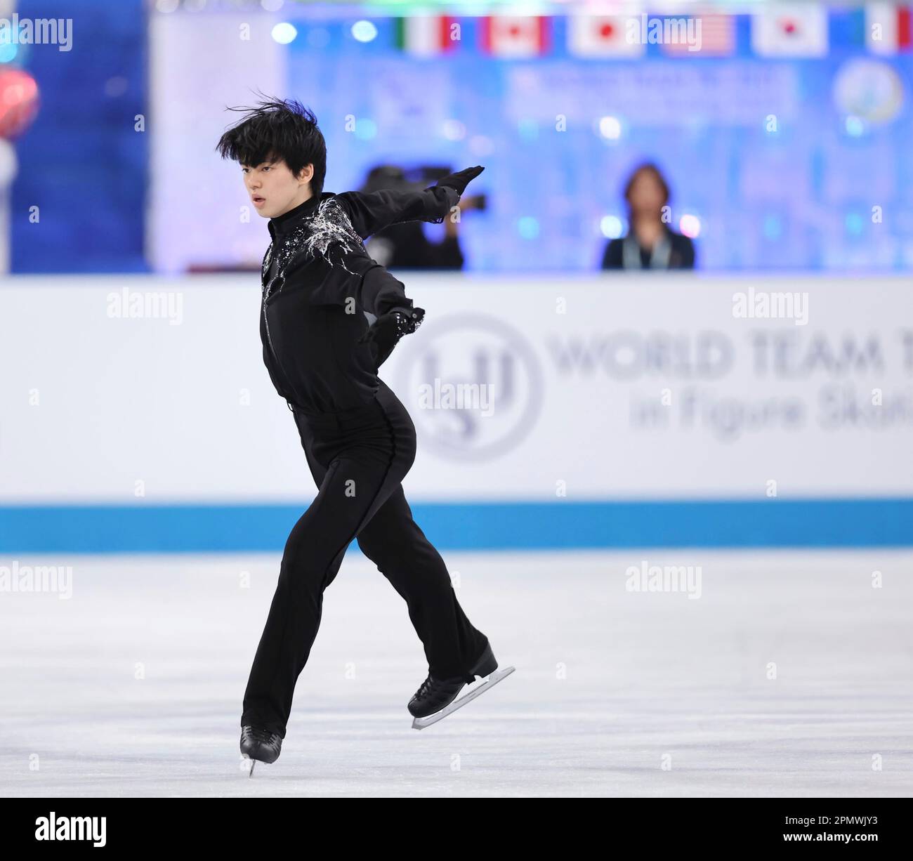 Junhwan CHA of South Korea performs during men's free skating of ISU World Team Trophy in Figure ...