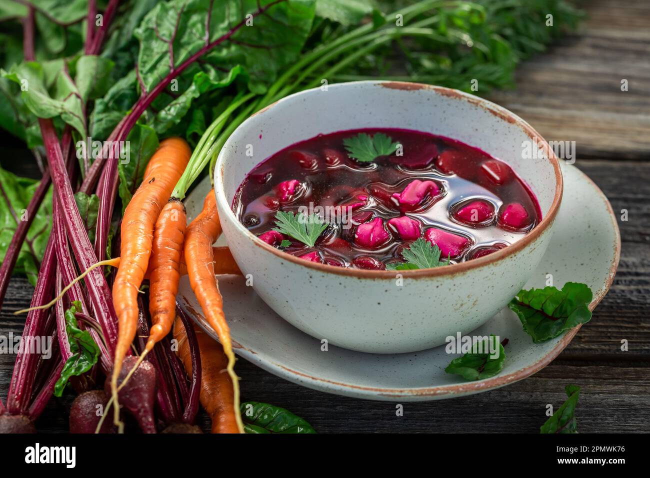 Spicy and delicious beetroot soup seasoned with marjoram. Homemade ...