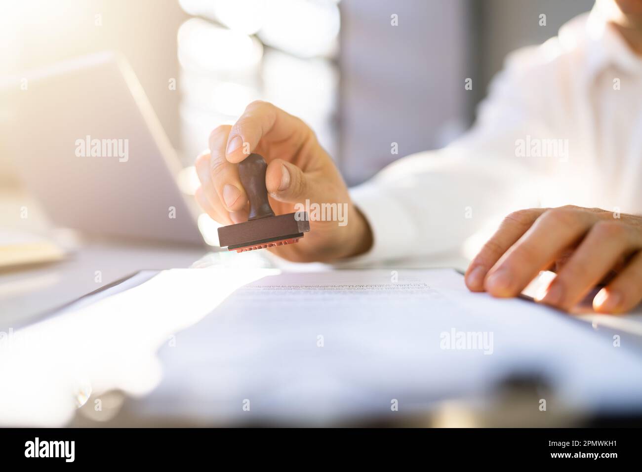 Approved Notary Stamp Rubber Stamp. Hand Pressing Stock Photo - Alamy