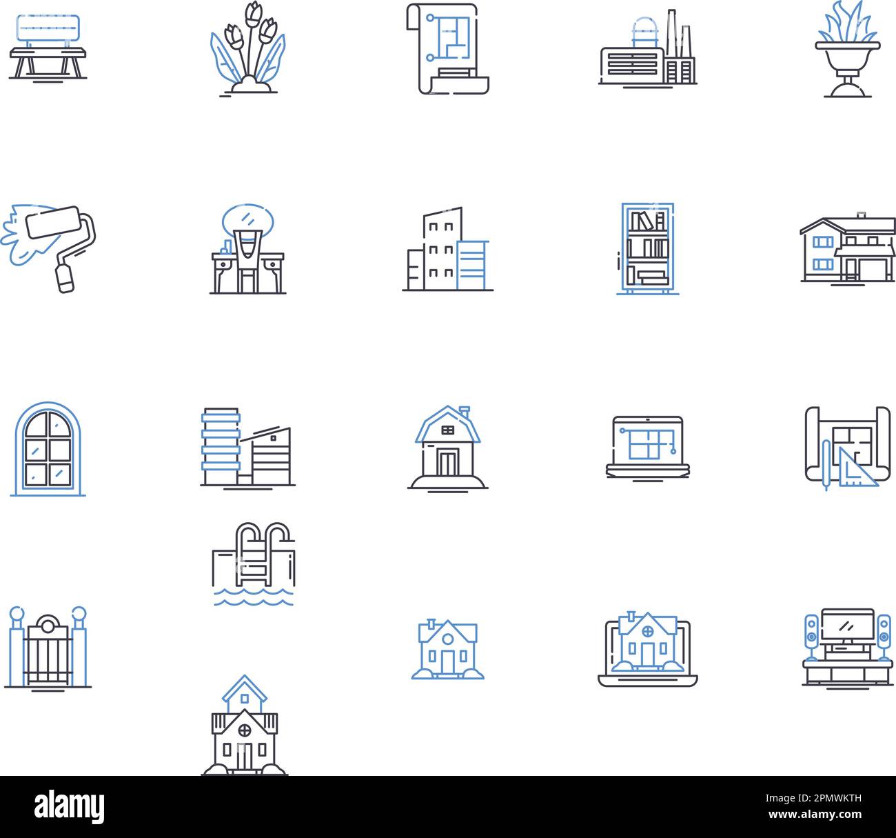Construction project outline icons collection. building, infrastructure ...