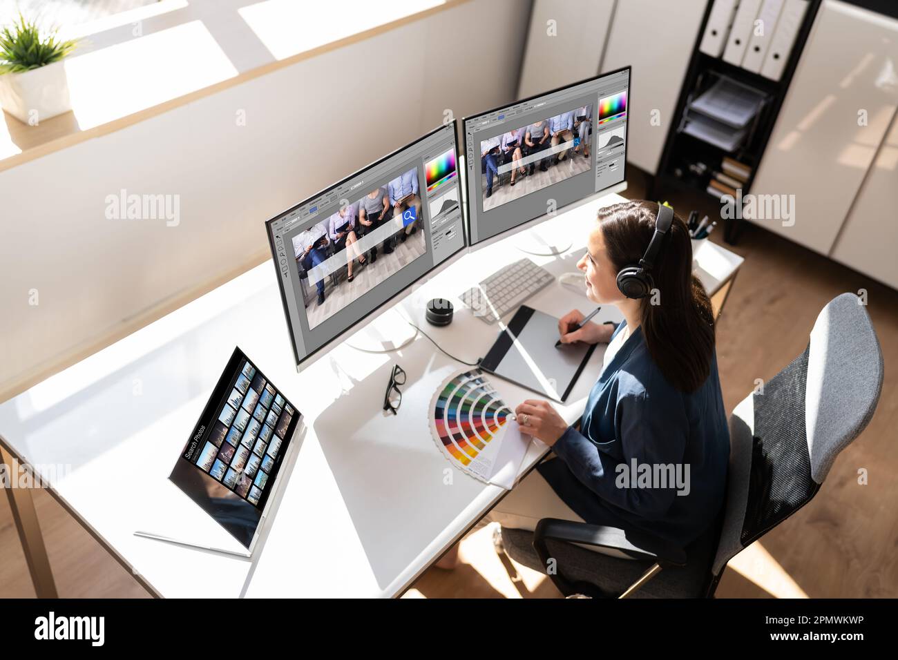 Graphic Web Designer Artist Using Computer To Design Stock Photo - Alamy