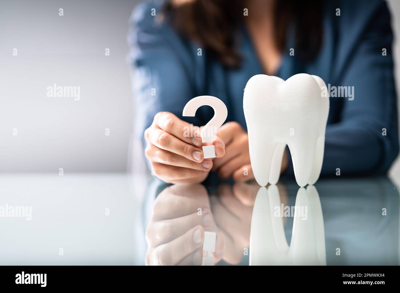 Woman Dental Teeth Question Mark. Dentist FAQs Stock Photo - Alamy