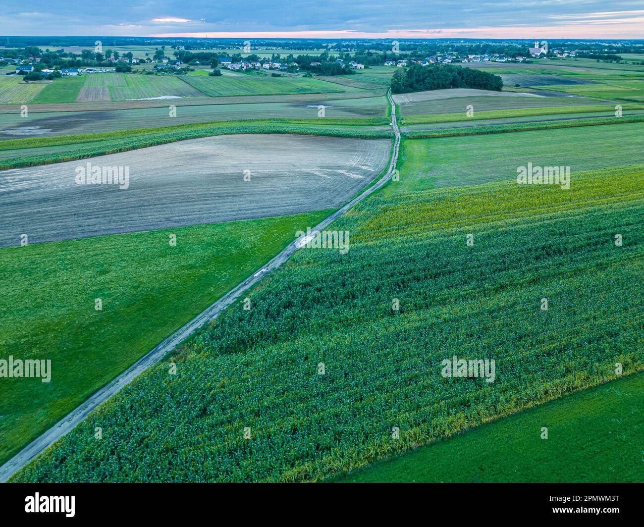 A ural farm road winding its way through a picturesque landscape in ...