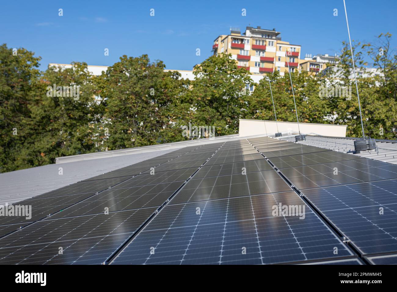 Top view of the roof with photovoltaic panels installed Stock Photo - Alamy