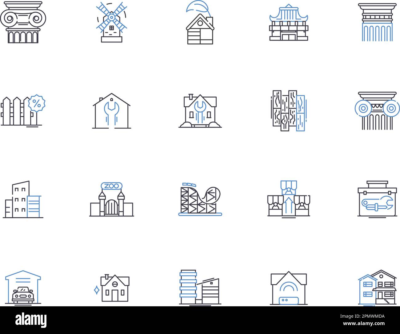 Buildings outline icons collection. Architecture, Structures, Edifices ...