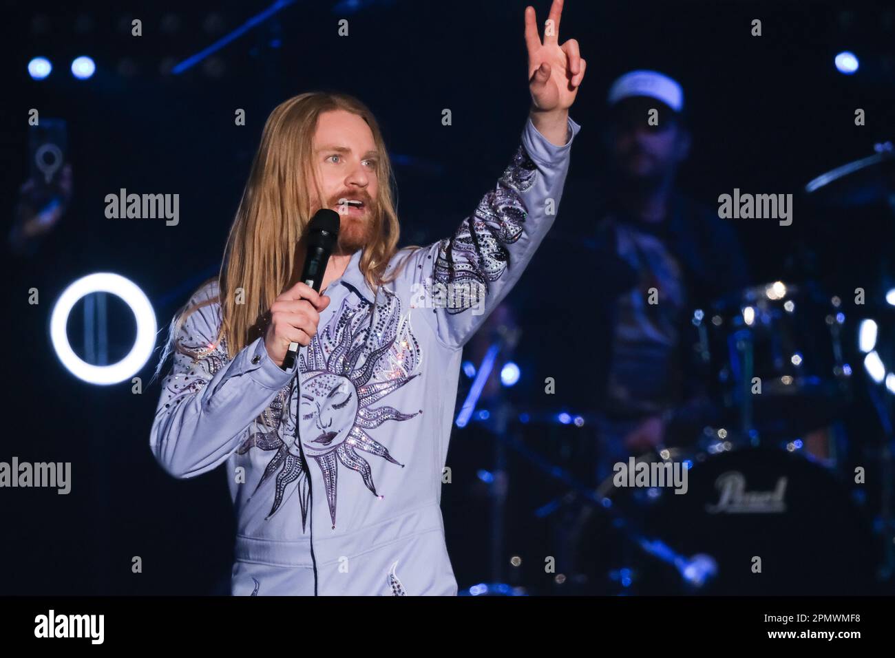 Madrid, Spain. 15th Apr, 2023. British singer Sam Ryder performs during ...
