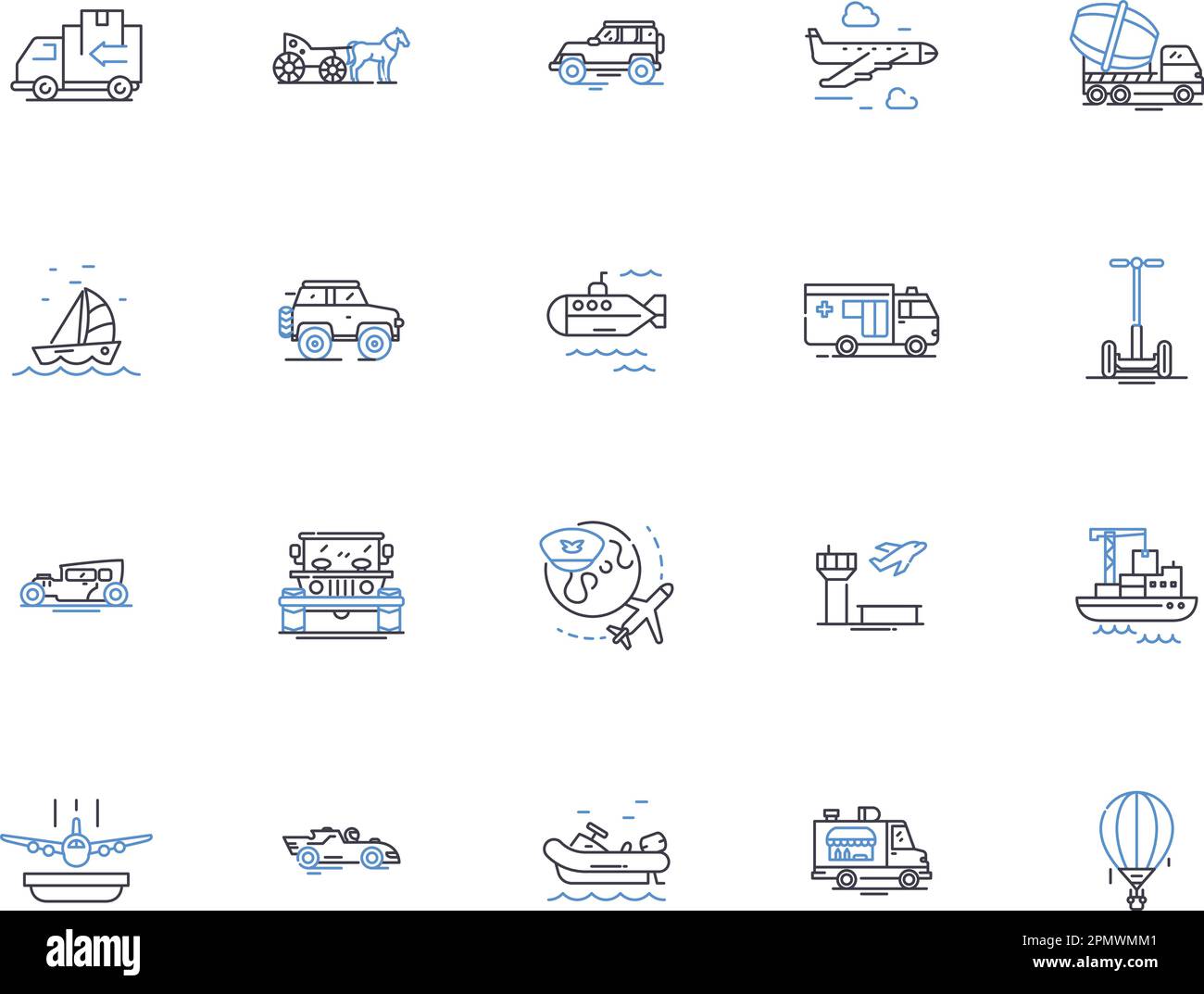 Transport Outline Icons Collection Transportation Vehicular Shipping Route Commute