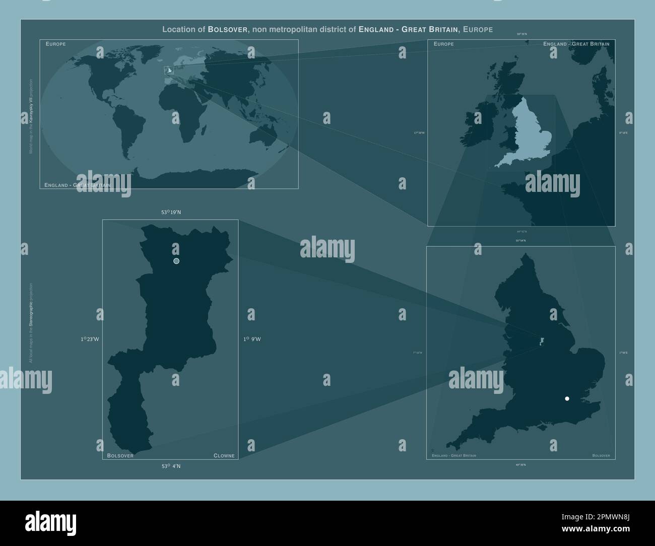 Bolsover, non metropolitan district of England - Great Britain. Diagram ...