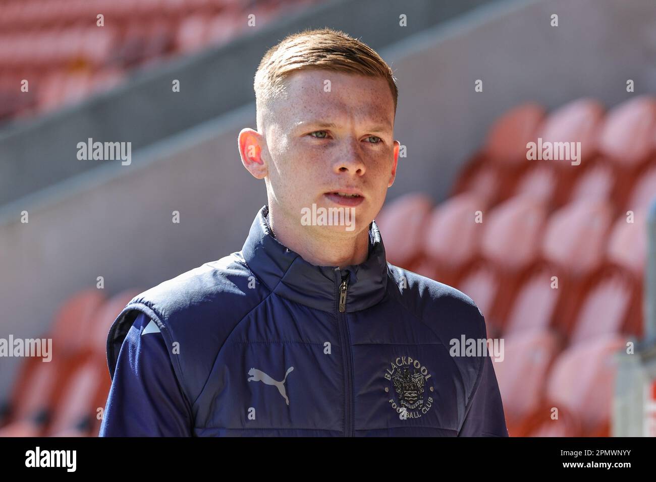 Blackpool, UK. 15th Apr, 2023. Andy Lyons #24 of Blackpool arrives at ...