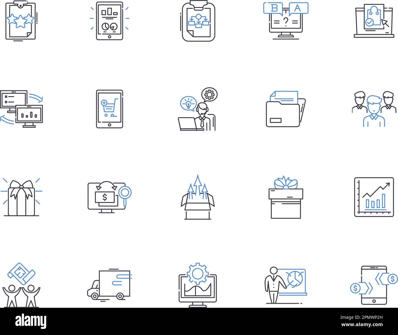 Product management outline icons collection. Product, Management, Development, Strategy, Design ...