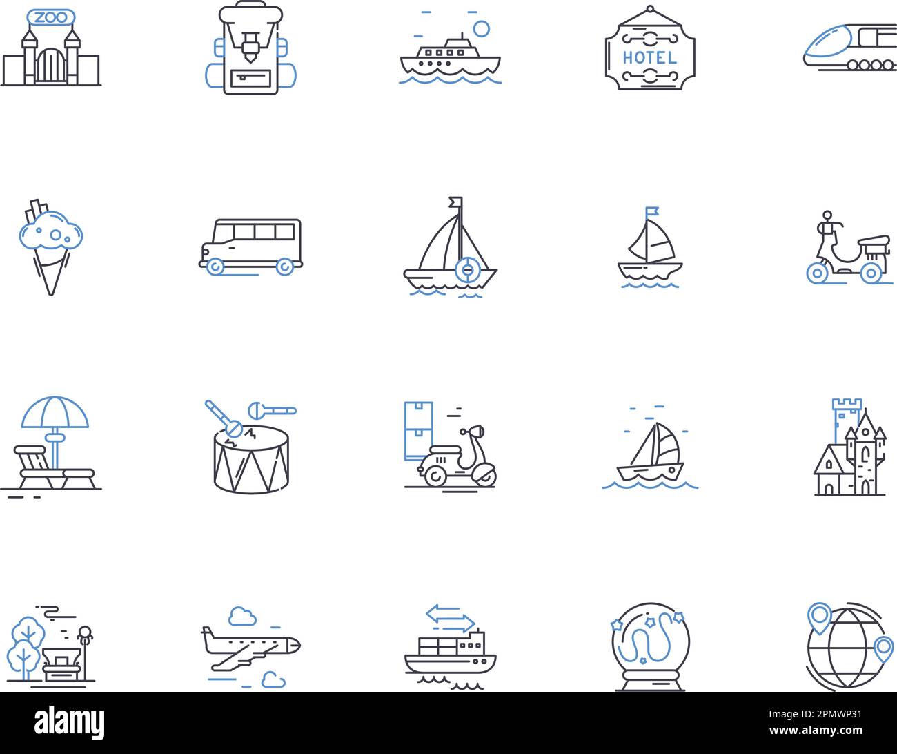 Travel outline icons collection. Trip, Tour, Journey, Voyage, Explore ...
