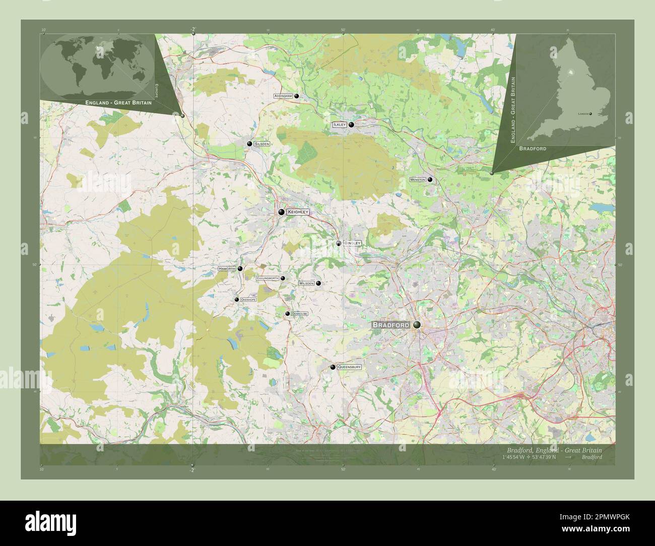 Bradford, administrative county of England - Great Britain. Open Street ...