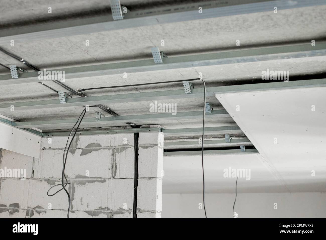 Suspended ceiling structure, for installation of plasterboard Stock ...