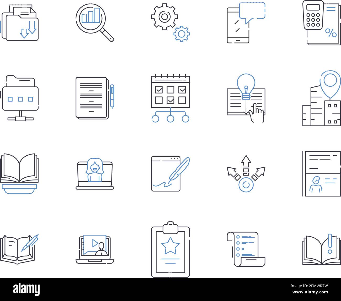 Stationery outline icons collection. Pen, Paper, Notebook, Pencil ...