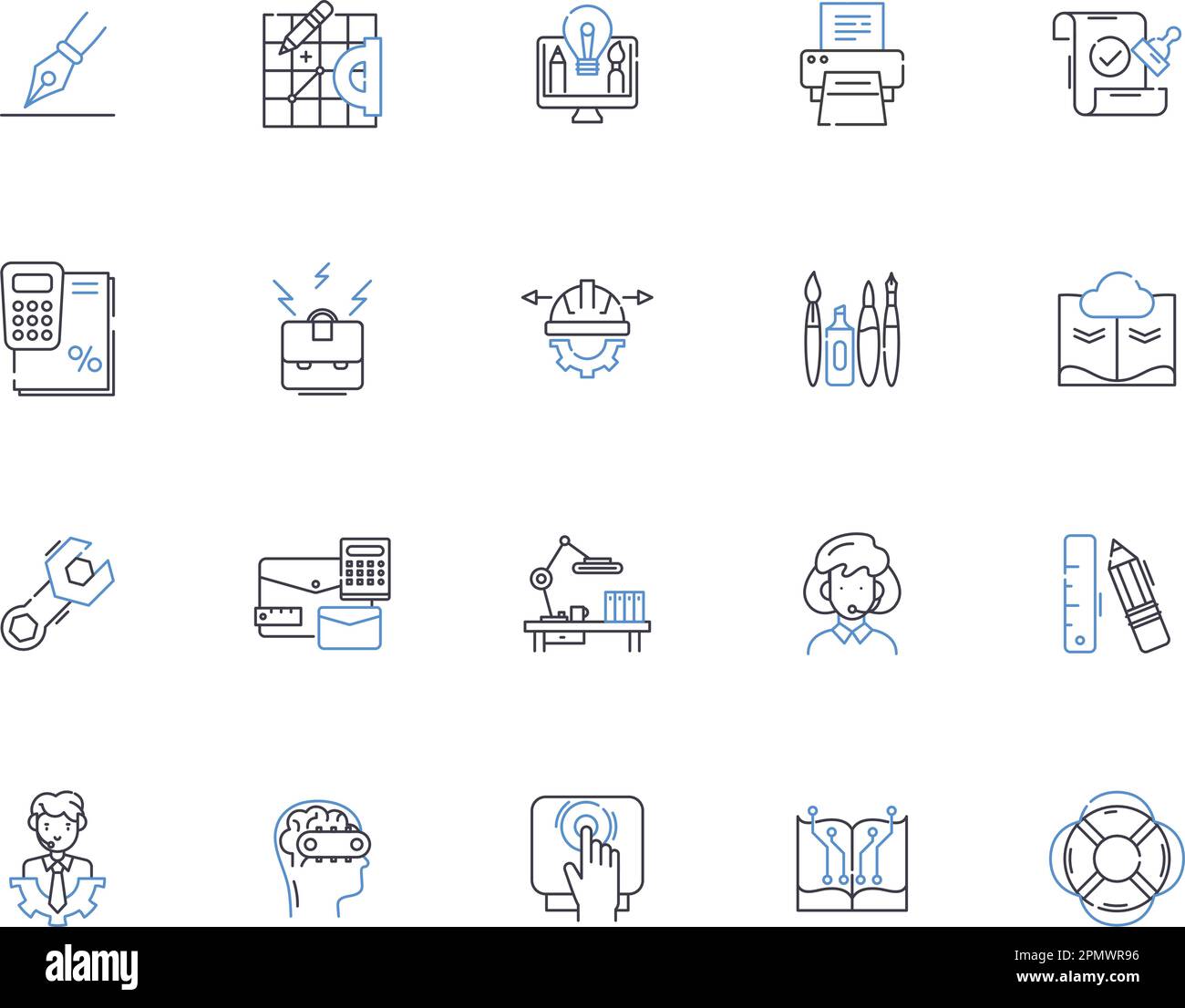 Operations management outline icons collection. Planning, Scheduling ...