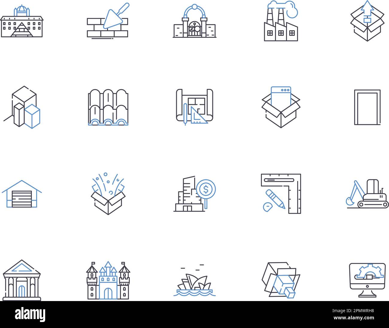 Construction outline icons collection. Build, erect, construct ...