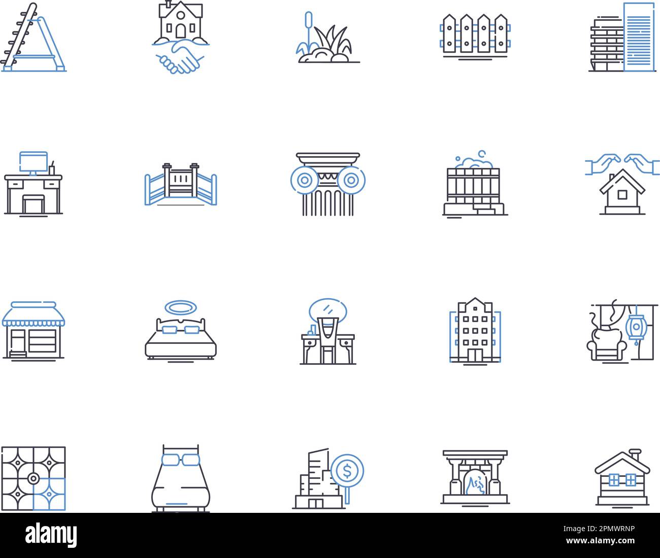 Construction project outline icons collection. building, infrastructure ...