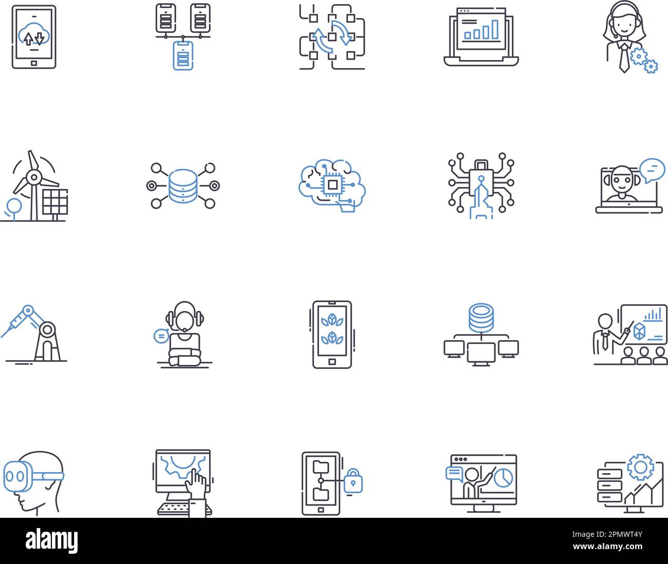 Automation Outline Icons Collection Robotic Process Machine Automated Control Technology