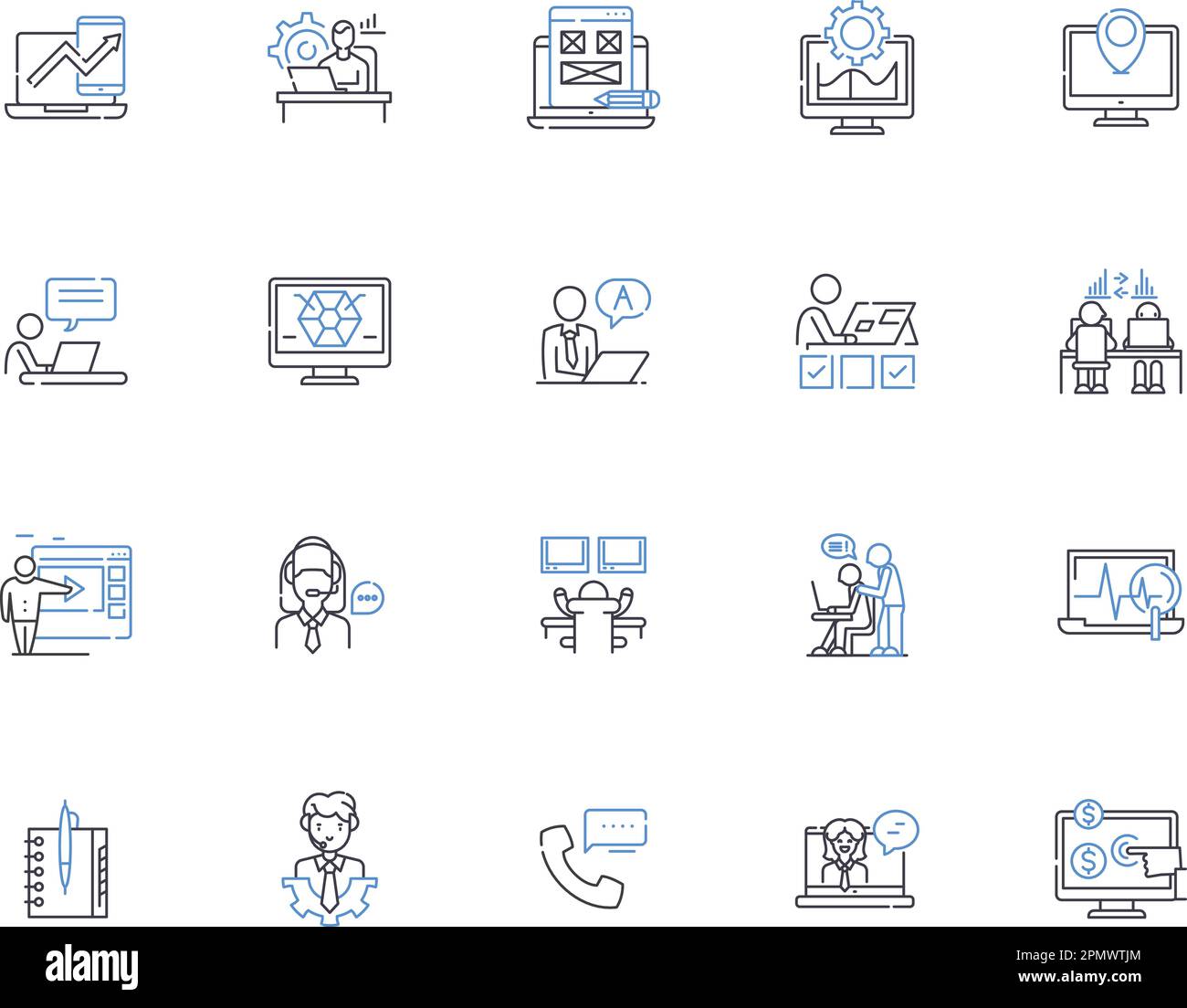 Workplace outline icons collection. Job, Office, Building, Desk ...