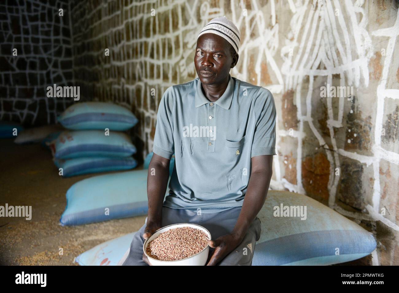 CHAD, Guéra, Bitkine, food storage of Caritas, seed bank with sorghum ...