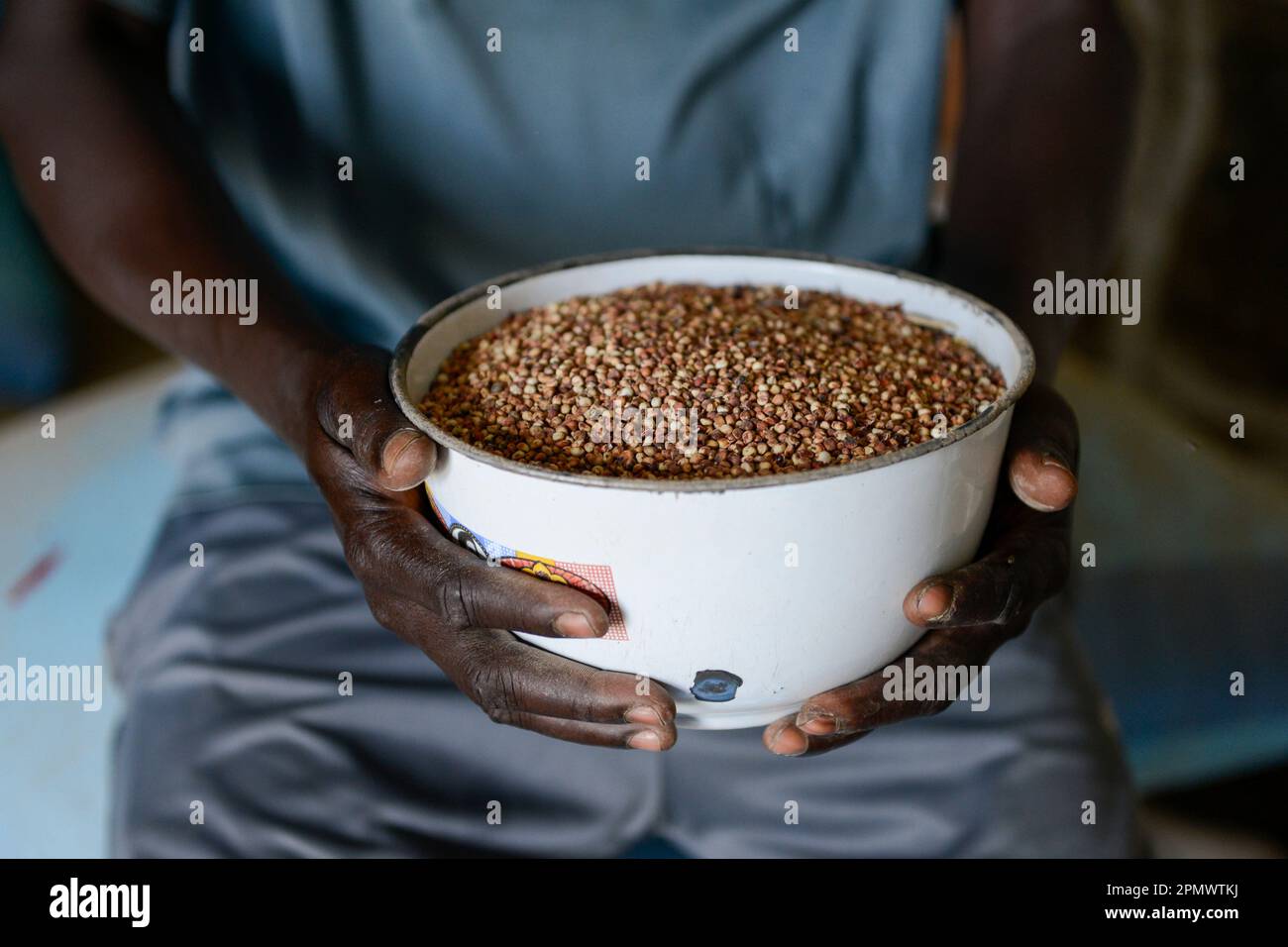 CHAD, Guéra, Bitkine, food storage of Caritas, seed bank with sorghum ...