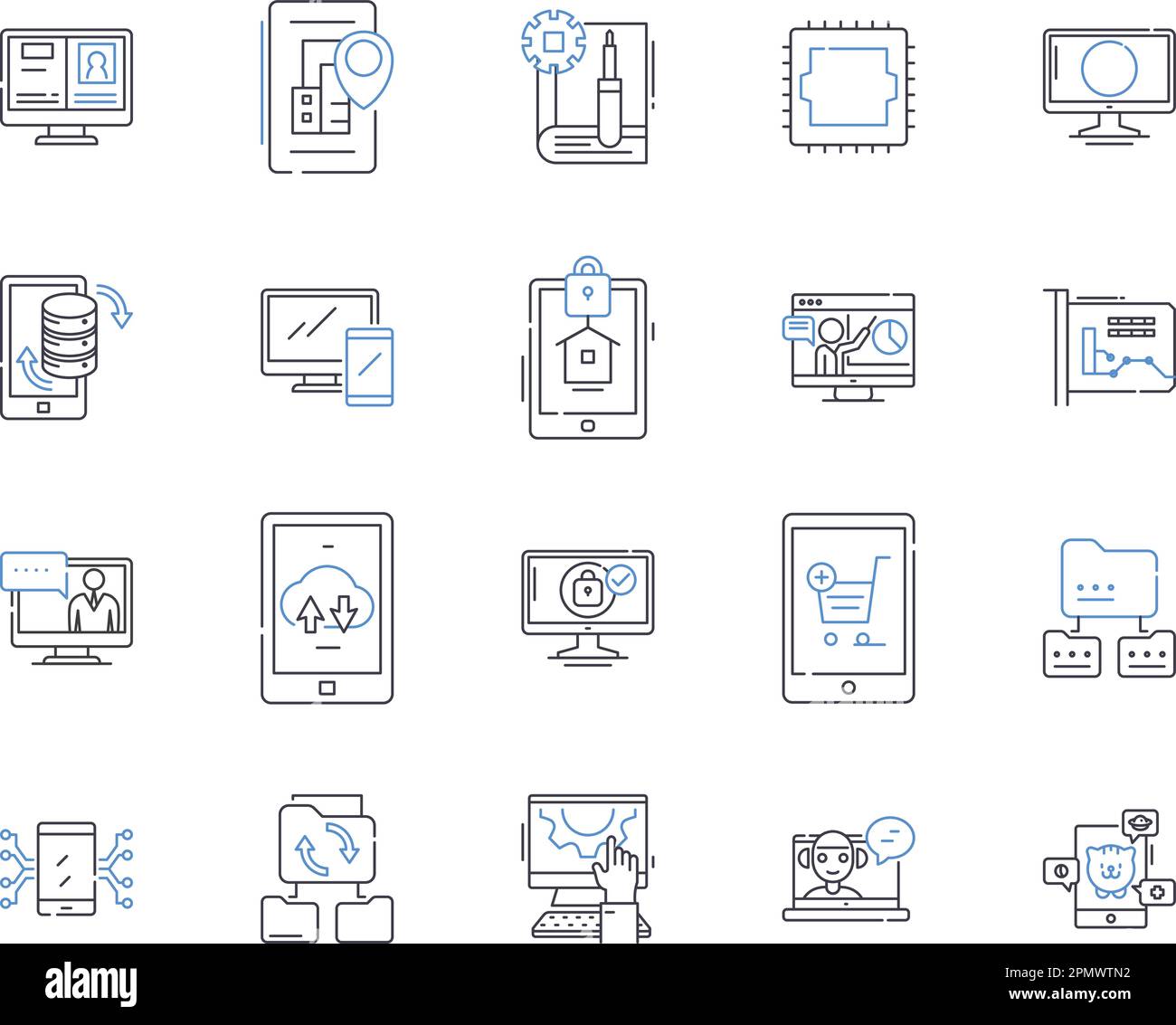 Internet technology outline icons collection. Internet, Technology ...