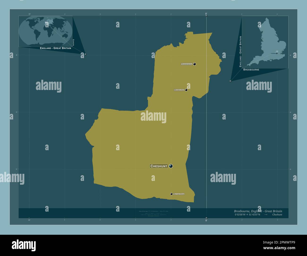 Broxbourne, non metropolitan district of England - Great Britain. Solid ...
