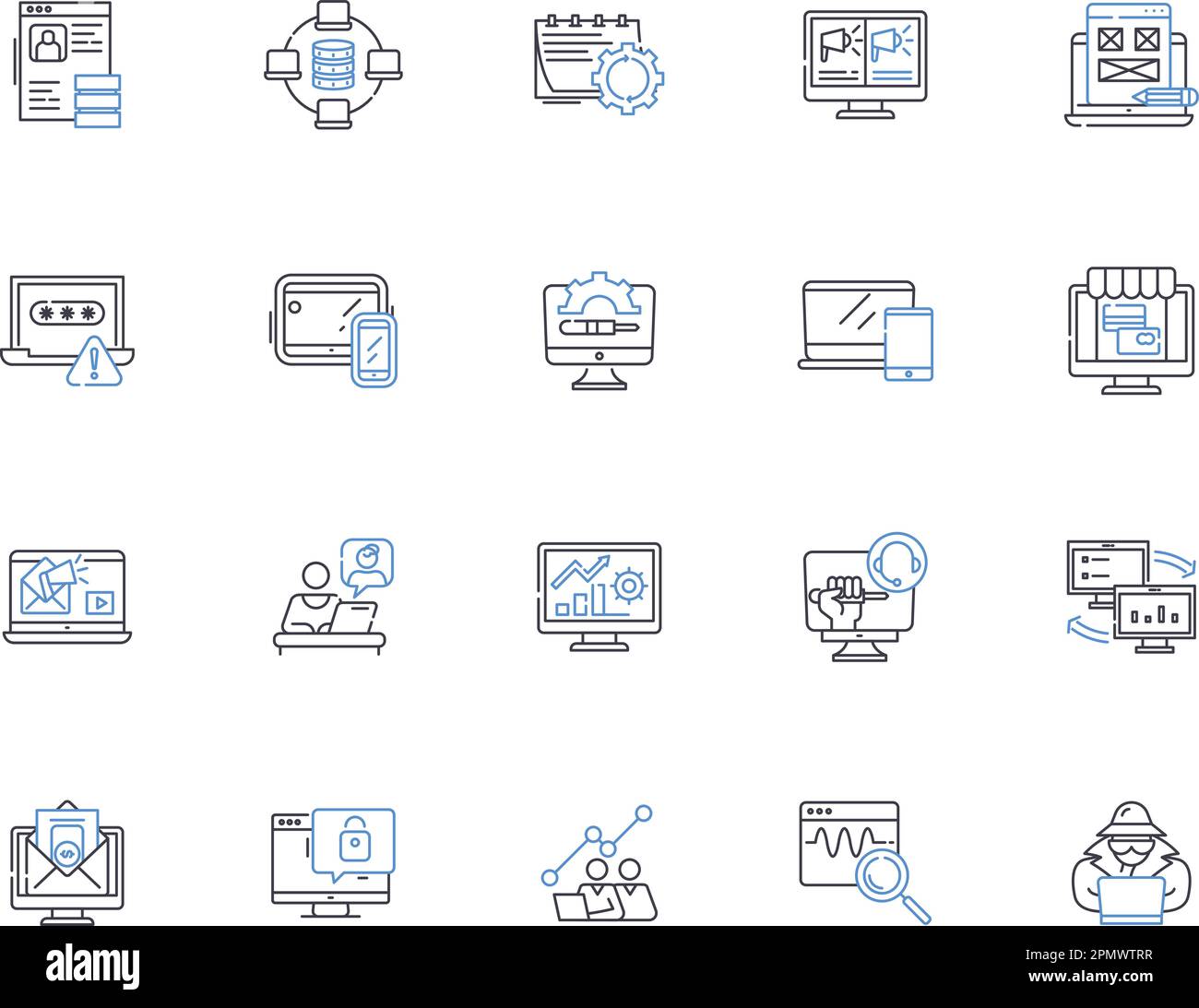 Computer Outline Icons Collection Computer Hardware Software Monitor Keyboard Mouse