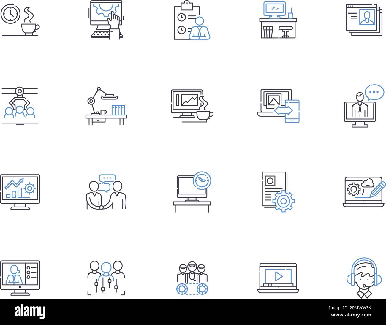 Workplace outline icons collection. Job, Office, Building, Desk ...