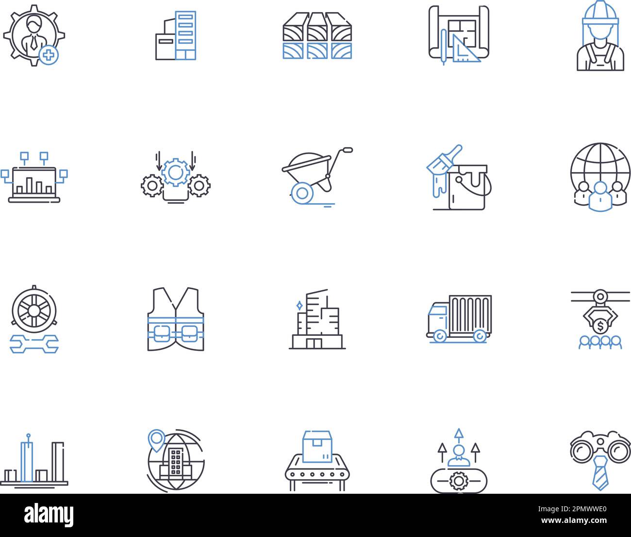 Factory outline icons collection. Factory, Manufacturing, Works, Plant ...