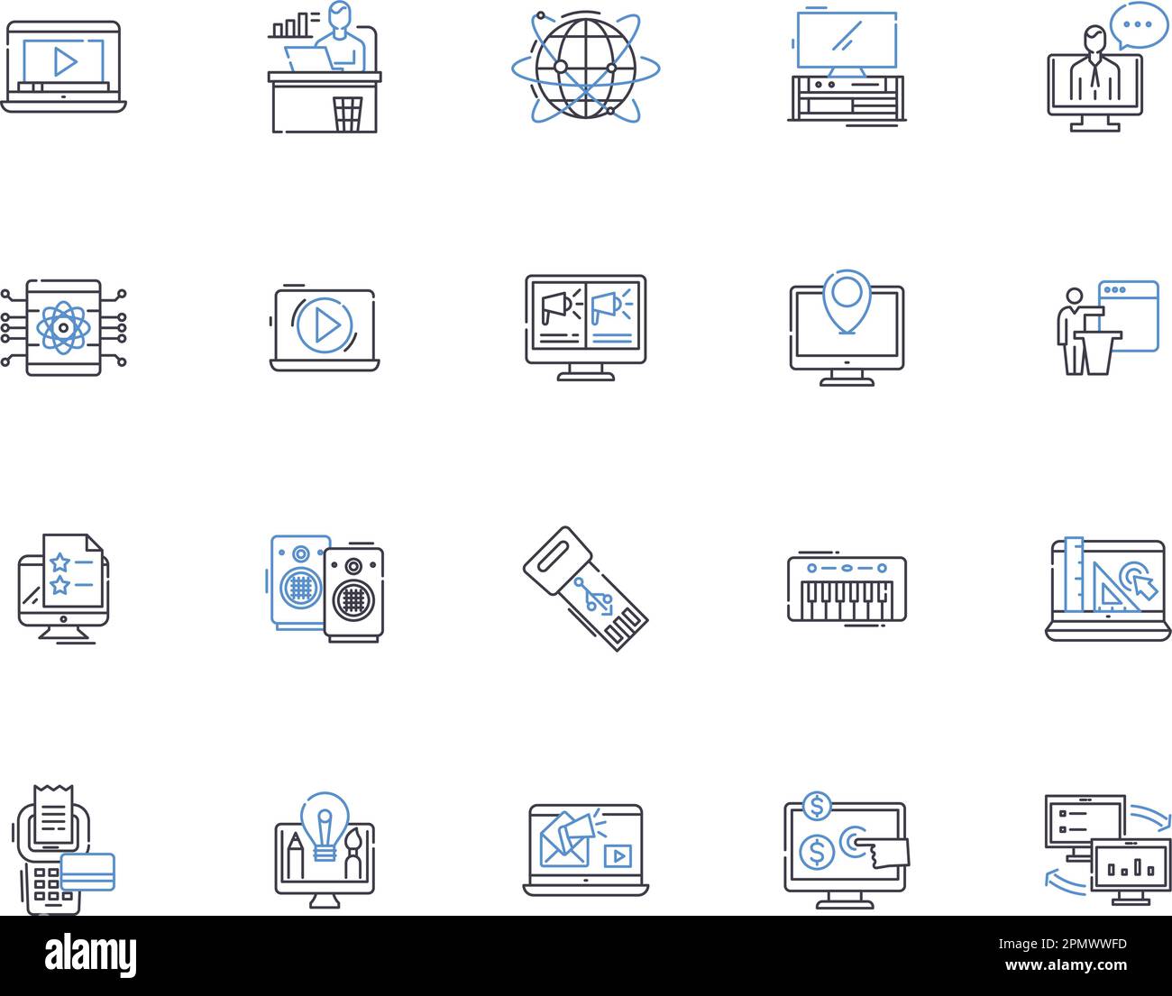 Electronics outline icons collection. electronics, gadgets, TVs, phones ...