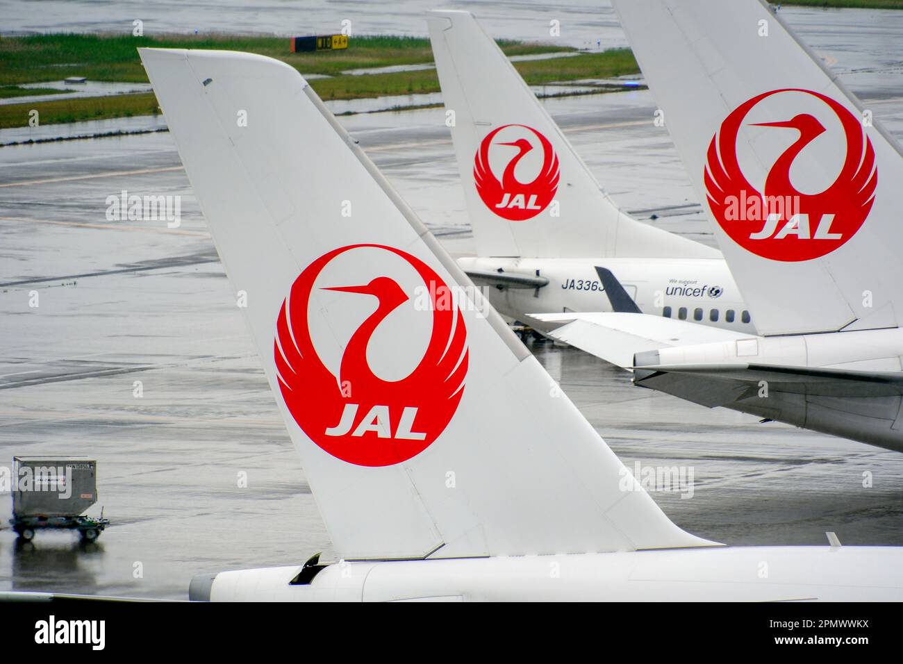Tokyo, Japan. 15th Apr, 2023. Japan Airlines (JAL) airplanes seen at the Tokyo International ...