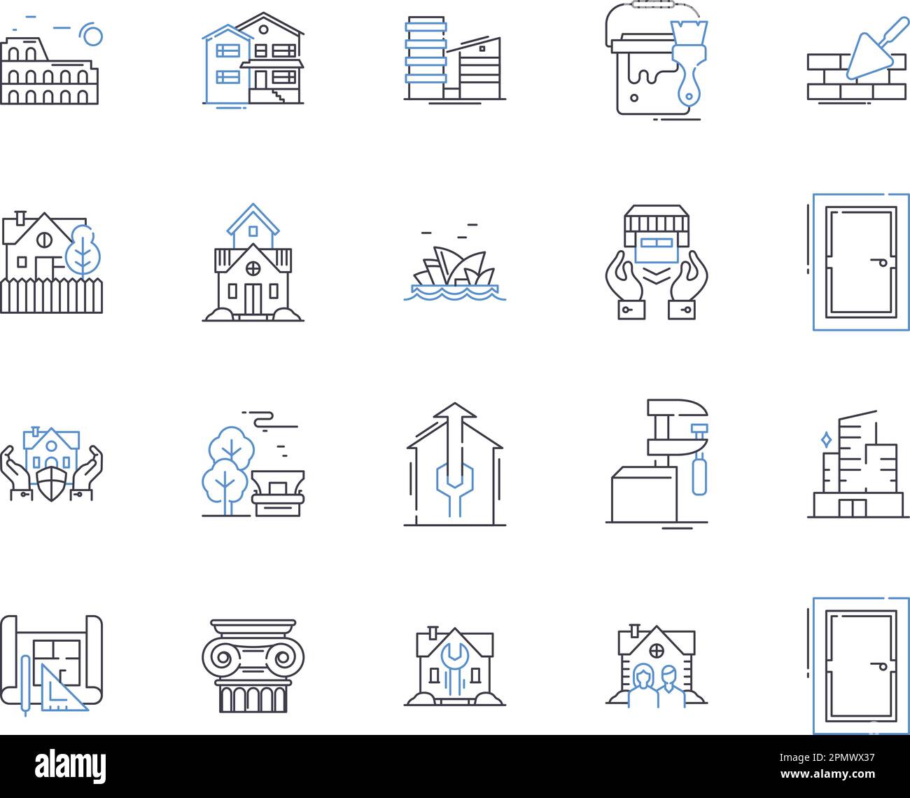 Houses and buildings outline icons collection. Homes, Dwellings, Abodes ...