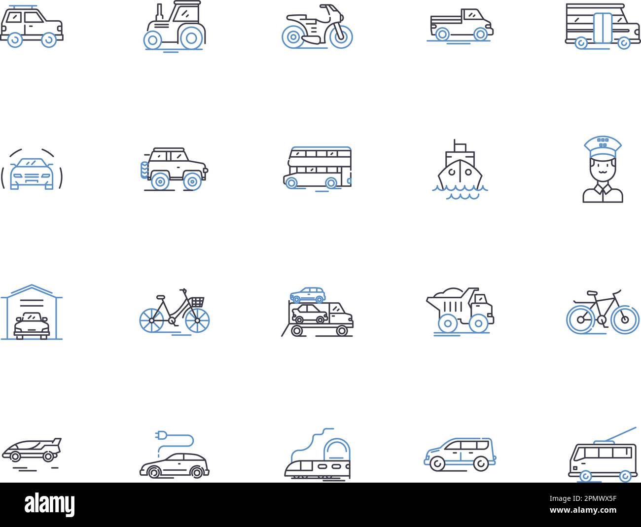 Transportation outline icons collection. Train, Bus, Plane, Taxi, Ferry ...