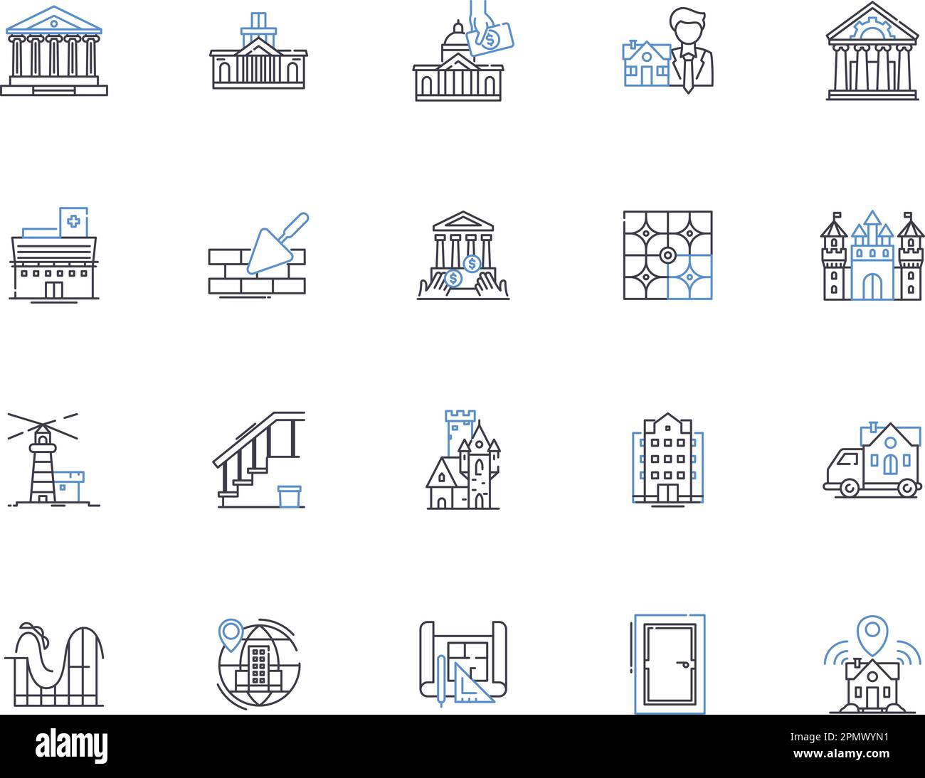 Buildings outline icons collection. Architecture, Structures, Edifices ...