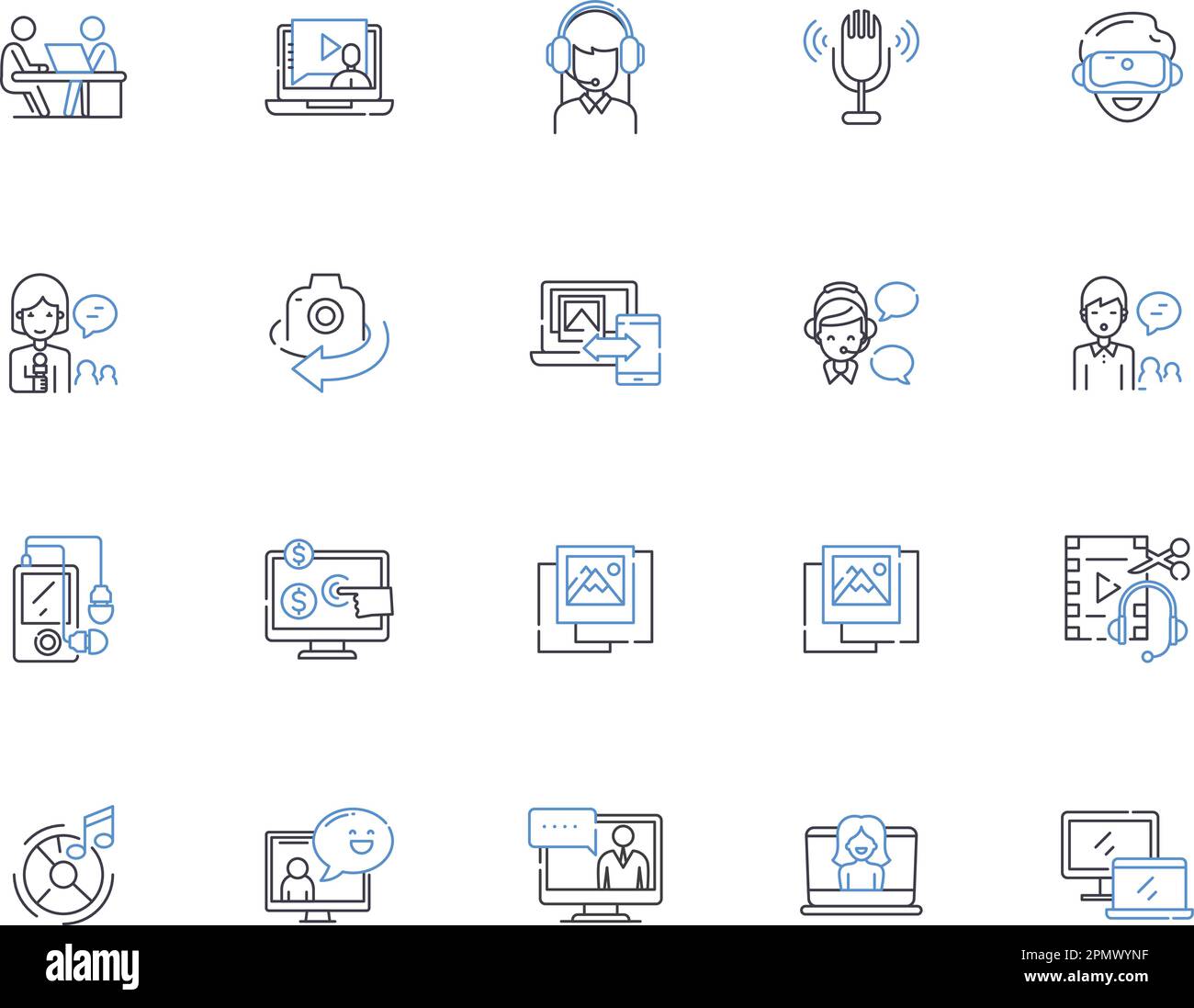 Mass media outline icons collection. Media, Mass, Journalism, Broadcast ...