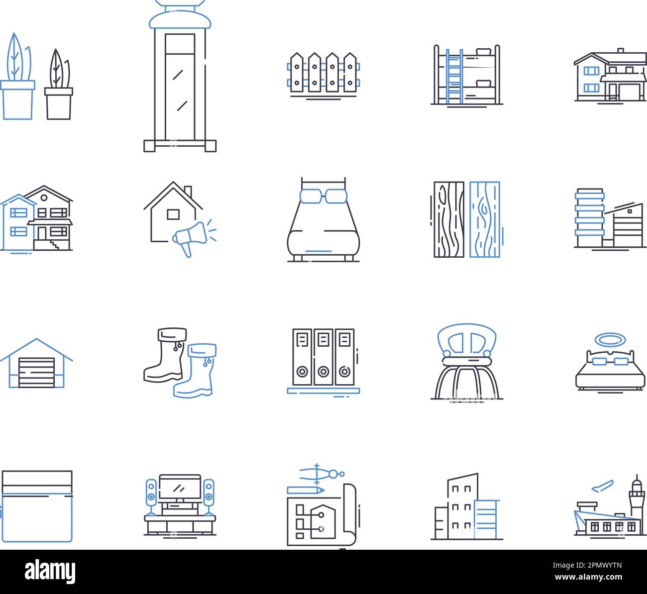 Interior design and renovation outline icons collection. Decorating ...