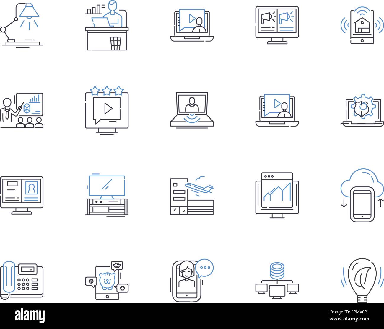 Electronics and high tech outline icons collection. Gadgets, Technology ...