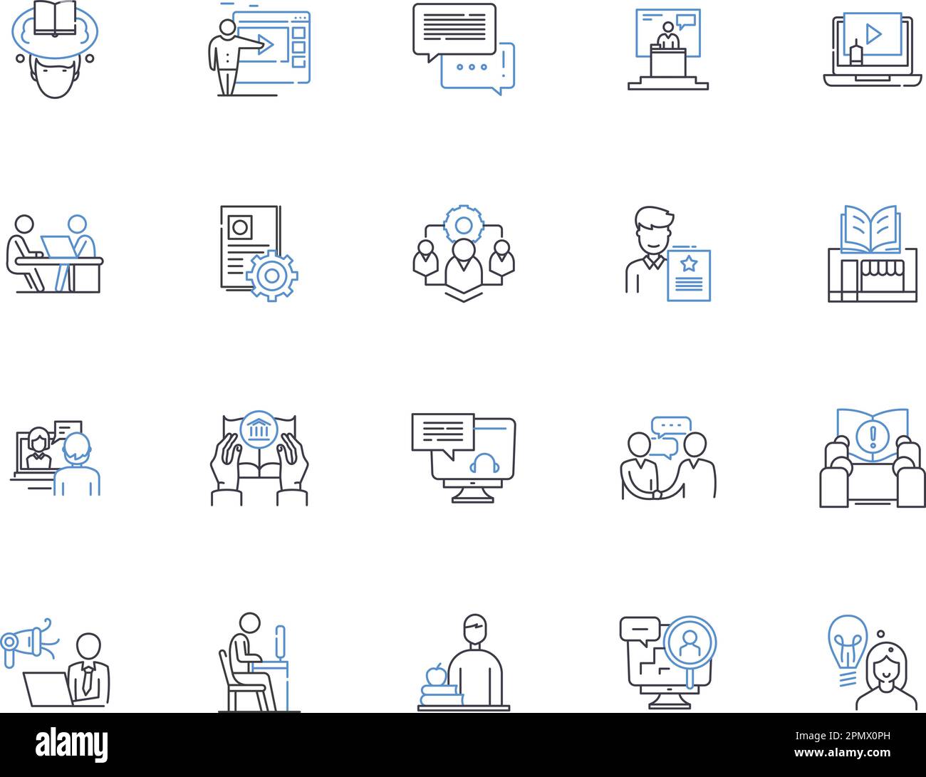 Mentor outline icons collection. mentor, guidance, support, coaching, training, development ...